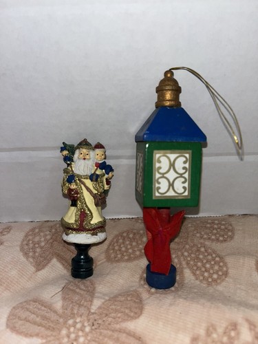 Christmas 3” lamp finials set of 2 Wooden Santa Claus And A Light post ...