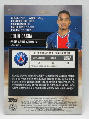 2020-21 Topps Stadium Club Chrome UCL - Colin Dagba #91 Green Refractor ...