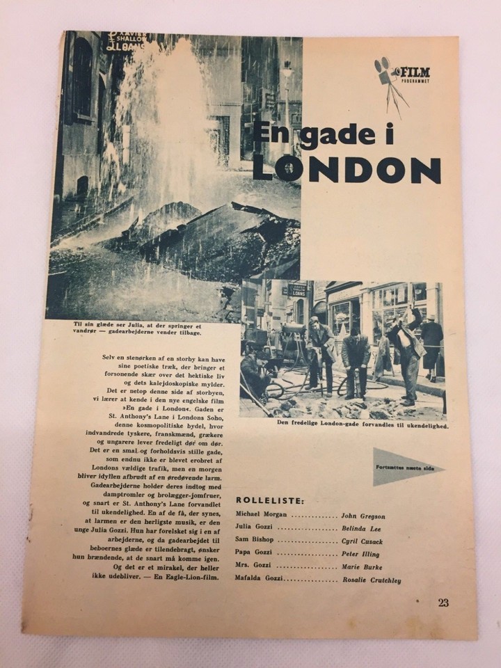Miracle in Soho John Gregson Belinda Lee Vtg 1957 Danish Movie Magazine ...