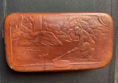 Handsome Vintage Maine Embossed Leather Fly Wallet/Box with Streamer ...