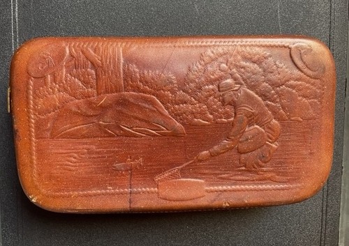 Handsome Vintage Maine Embossed Leather Fly Wallet/Box with Streamer ...