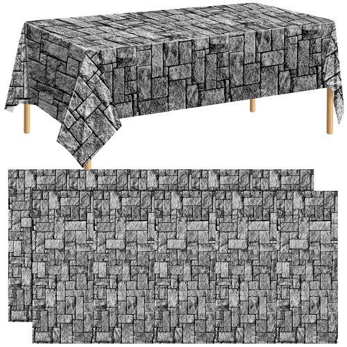 2 Pieces Stone Wall Plastic Tablecloths Table Covers Waterproof ...
