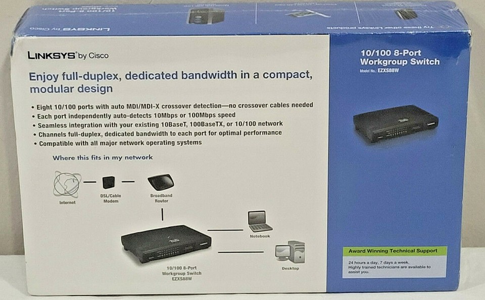 New LINKSYS by Cisco 10/100 8-Port Workgroup Switch EZXS88W High Speed ...