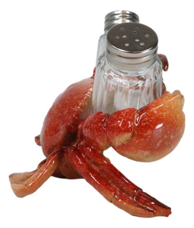 Nautical Marine Red Stone Crab Salt and Pepper Shakers Holder Figurine ...