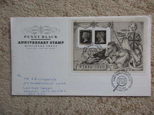 1990 PENNY BLACK ANNIV MIN SHEET GPO COVER, NATIONAL STAMP EXHIB, FIP ...