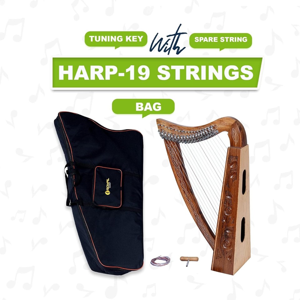 19-Strings Celtic Lever Harp Mahagony wood with Bag, Tuning Key ...