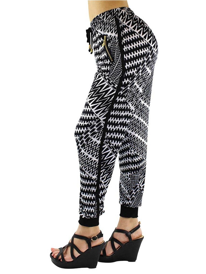 BLACK & WHITE GEO CHEVRON PRINT JOGGER PANTS | eBay