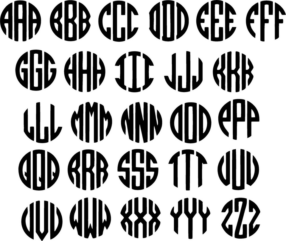 SET OF 3 Circle Monogram vinyl decal sticker wall car laptop phone cups ...