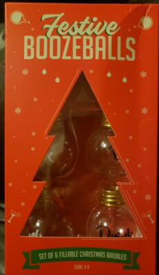 FESTIVE BOOZEBALLS Christmas Ornaments DRINK ME 6 Fillable Baubles GIFT ...