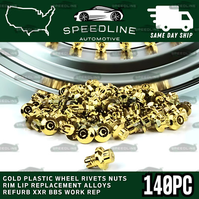 140 x Gold Plastic Wheel Rivets Nuts Rim Lip Replacement Alloys BBS ...