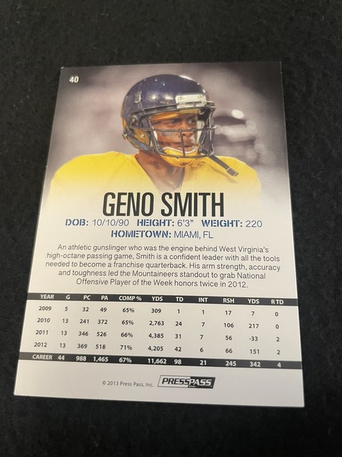 2013 Press Pass - #40 Geno Smith (RC) for sale online | eBay
