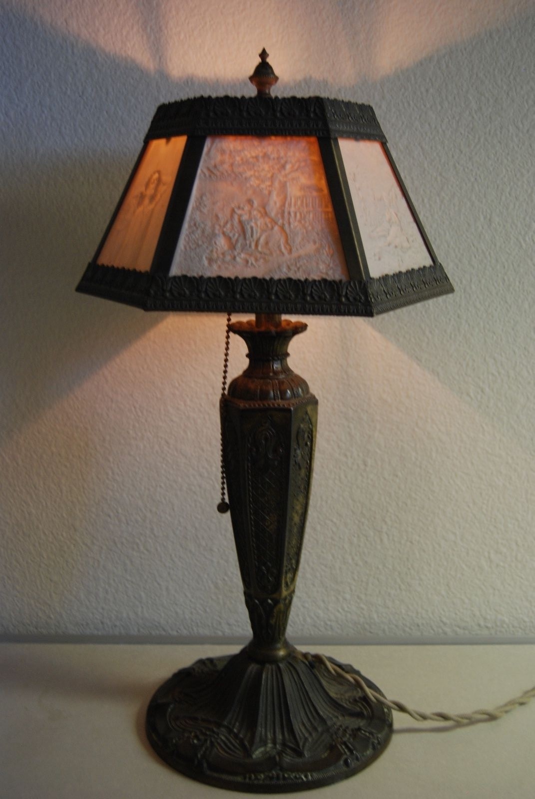 ANTIQUE OLD LITHOPHANE SHADE TABLE GWTW ELECTRIC BOUDOIR VICTORIAN ...