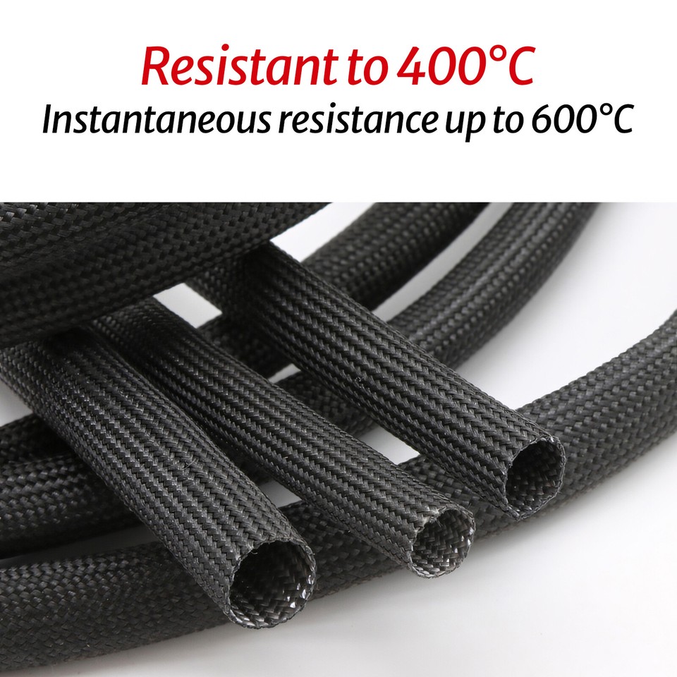 600°C HIGH TEMP Fiberglass Sleeving Cable Wire Insulation Sheath Black ...