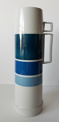 Vintage 16 oz Thermos Gray With Blue Narrow Neck Bottle 24F Filler W ...
