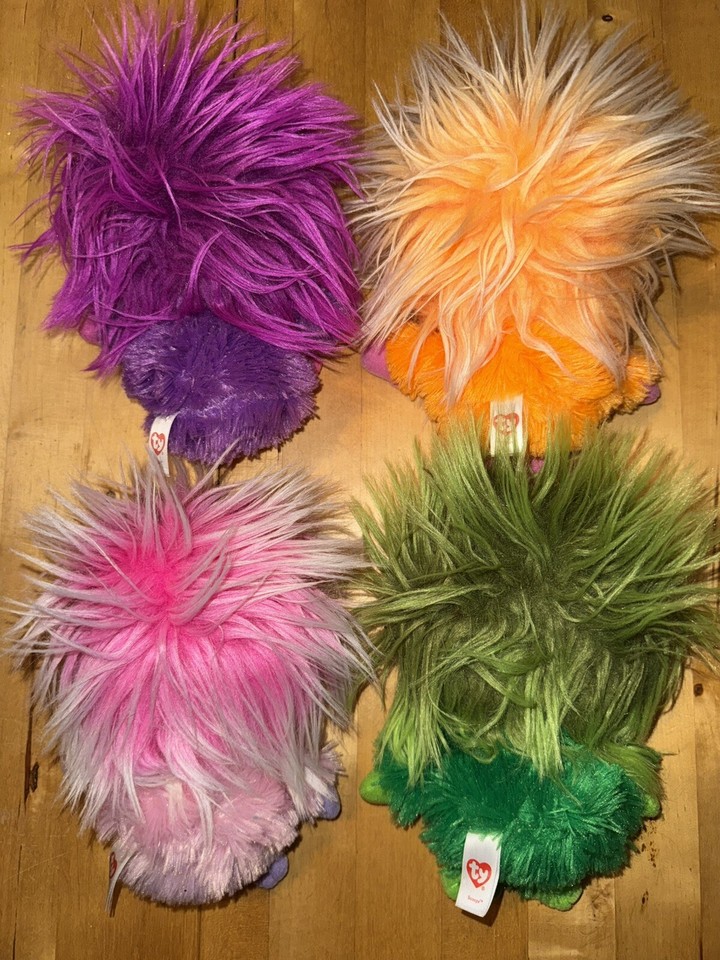 LOT (4) TY BEANIES FRIZZYS FRIZZIES 6-8" MONSTERS LOLA KINK PLOPSY ...