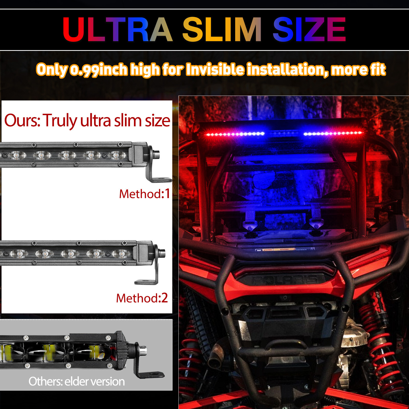 RBYBR 20" 31" 37" UTV Rear LED Work Light Bar Slim Turn Brake Reverse ...