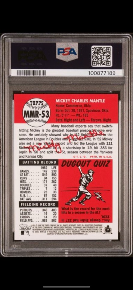 2008 Topps Factory Set Mickey Mantle Chrome Mickey Mantle #MMR-53 Blue ...