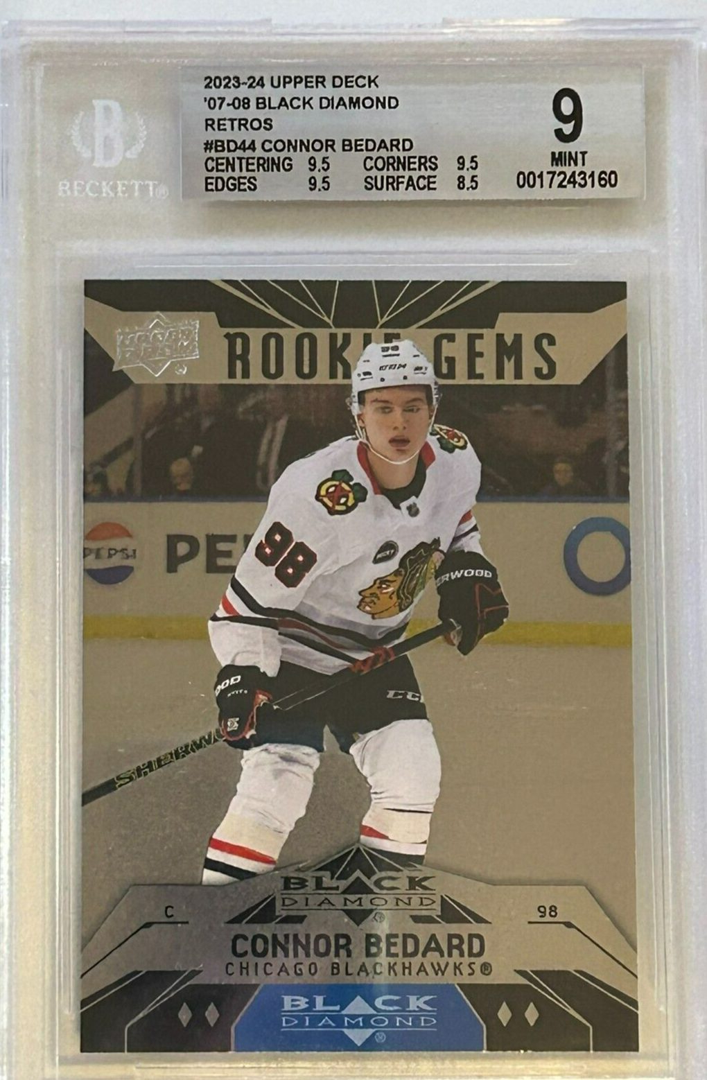 Connor Bedard 2023-24 Upper Deck Extended Series Quad Black Diamond ...