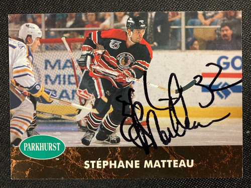 92-93 PARKHURST HOCKEY CARD STEPHANE MATTEAU #259 HAND SIGNED W/COA ...