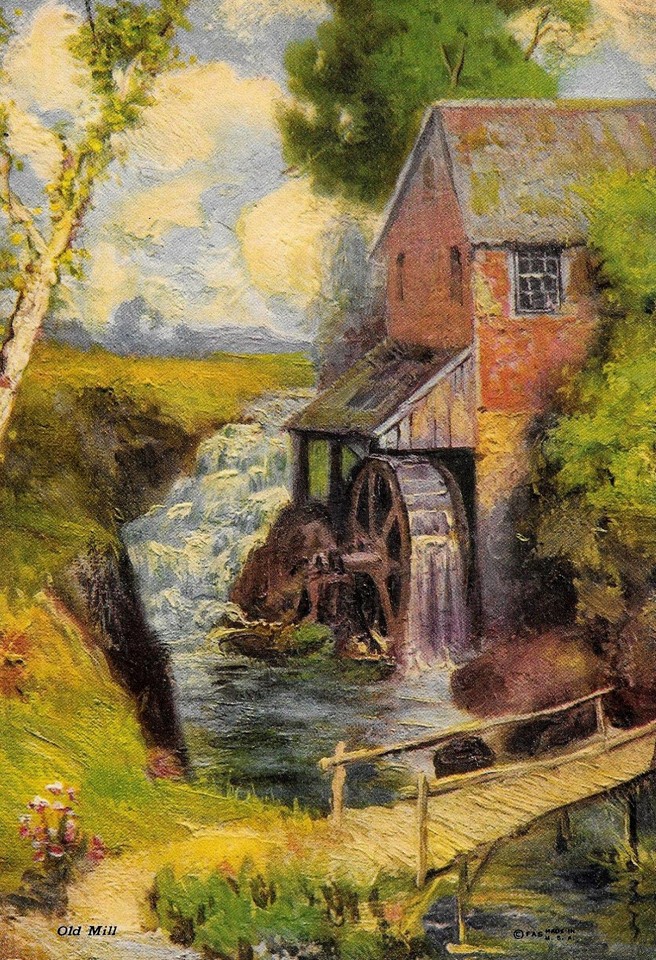 R. Atkinson Fox "Old Mill" Birch Trees, Bridge 10"x8" Sample Print ...