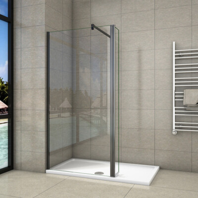 Wet Room Shower Enclosure Black 1850mm Glass Screen Cubicle&Flipper ...