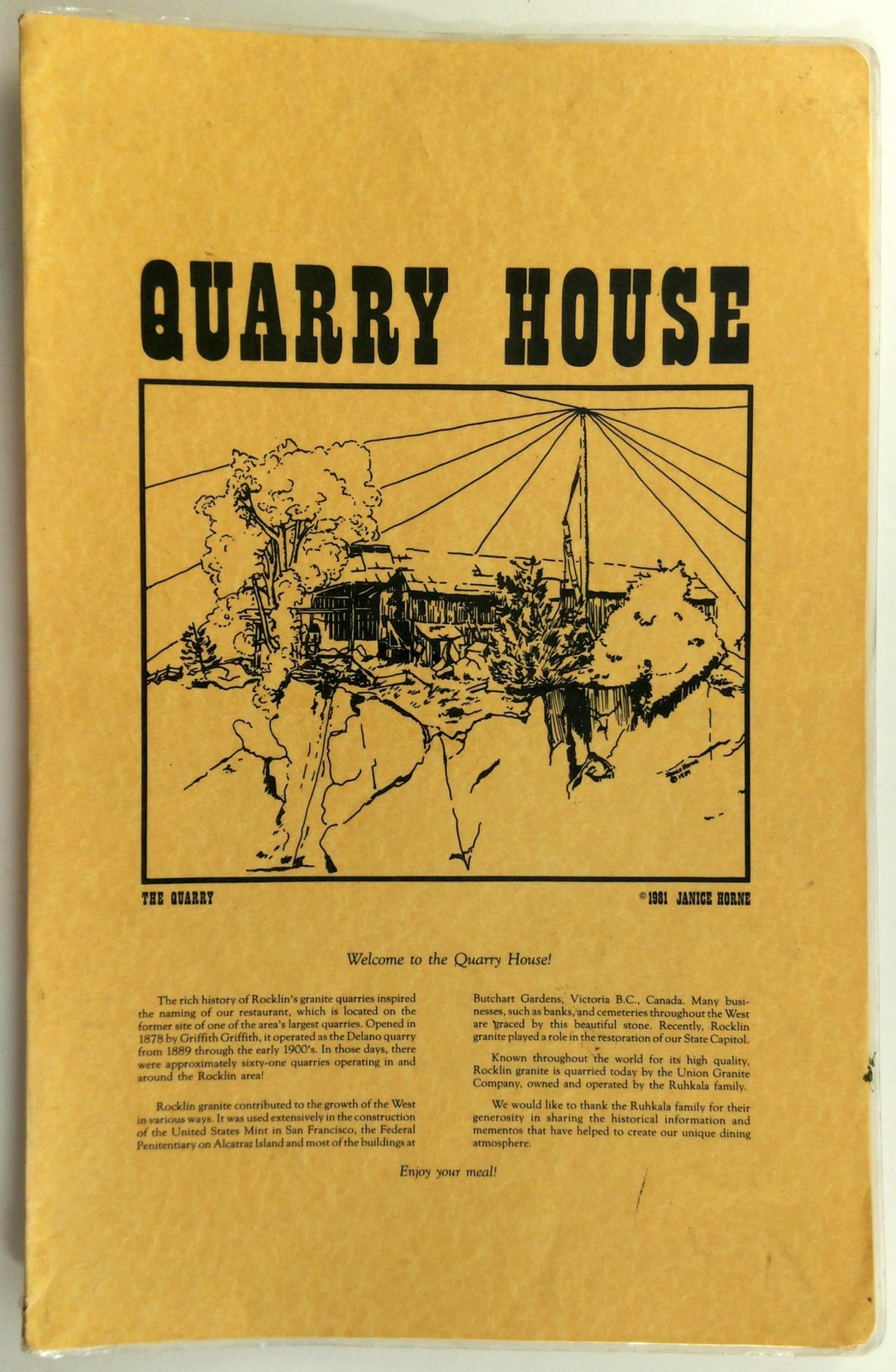 1986 Quarry House Large Laminated Restaurant Menu Rocklin California ...