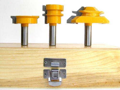 3pc 1/2" Shank 45° Miter, Glue & Drawer Lock Joint Router Bit Set sct ...