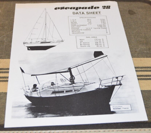 Vintage Sailboat BENETEAU ESCAPADE 28 Yacht Sales Brochure Data Sheet ...