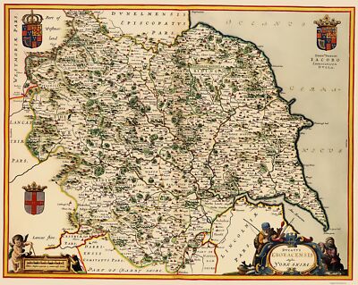 Historic Map - Yorkshire County England - Jansson 1645 - 23 x 28.83 | eBay