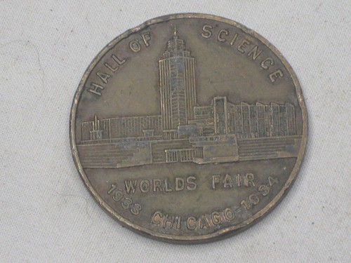 antique HALL OF SCIENCE WORLDS FAIR 1933 1934 CHICAGO GOOD LUCK Coin ...