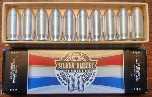 10 1oz 45 Cal Bullets .999 Fine Silver Free Shipping Shipping to USA ...