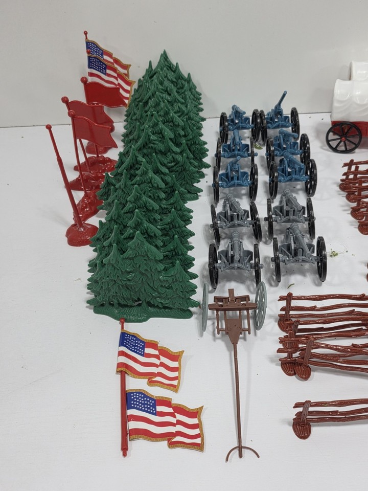 Civil War Army Men To Action Canons Trees Fence Deluxe Playset 120pc NO ...
