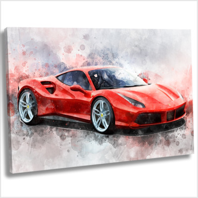 Ferrari 488 Canvas Print Framed Abstract Watercolour Car Painting Art ...
