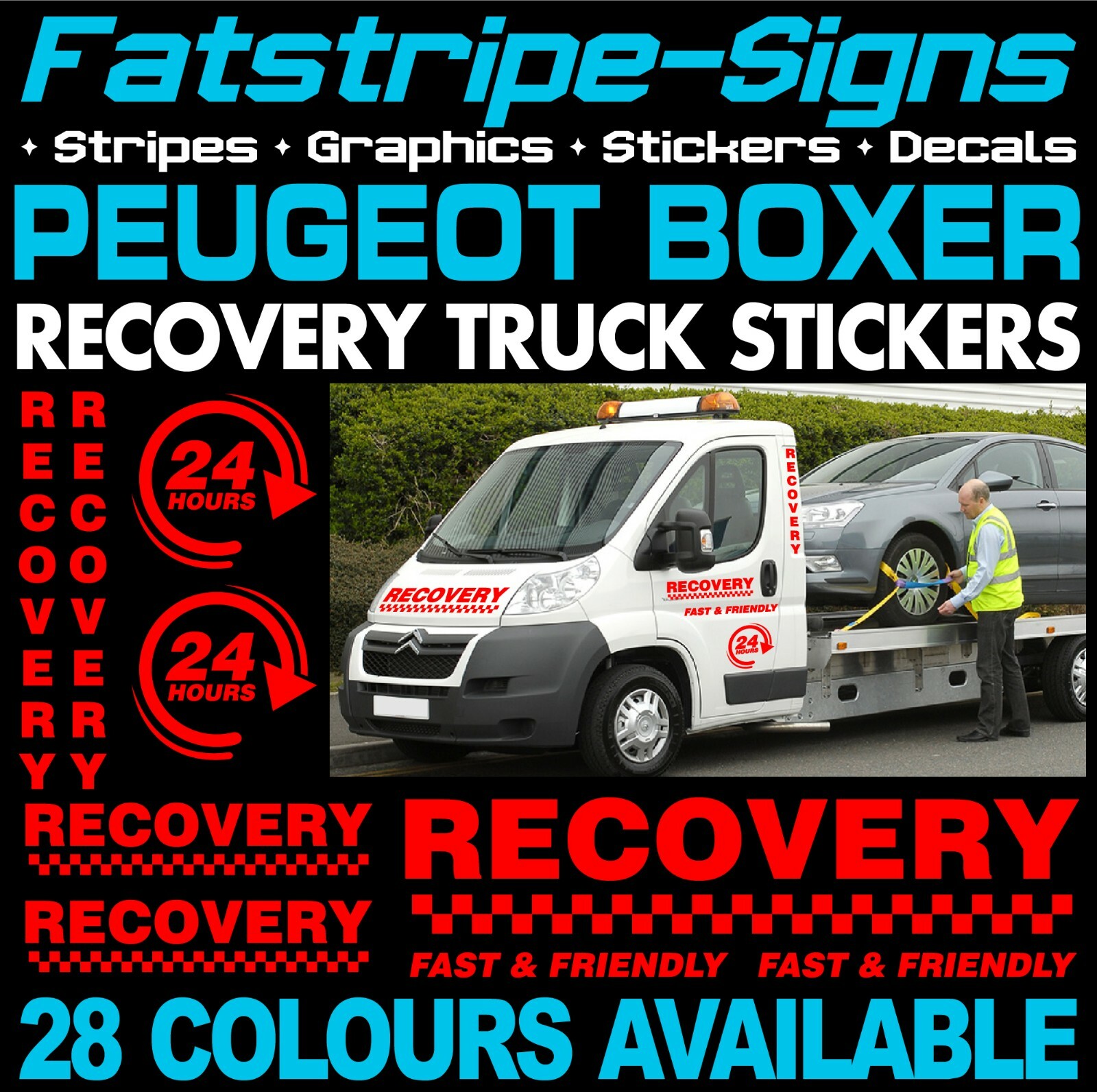 to fit PEUGEOT BOXER RECOVERY STICKERS GRAPHICS DECALS STRIPES 24 HOURS ...