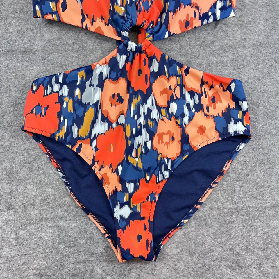 Boden One Piece Monokini Swimsuit Halter Resin Ring 12 NWT Navy Orange ...