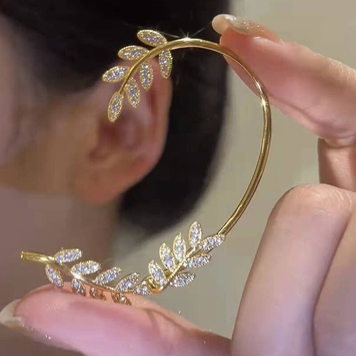 Sparkling Crystal Leaf Ear Clip Non-Piercing Earring For Women Fashion ...