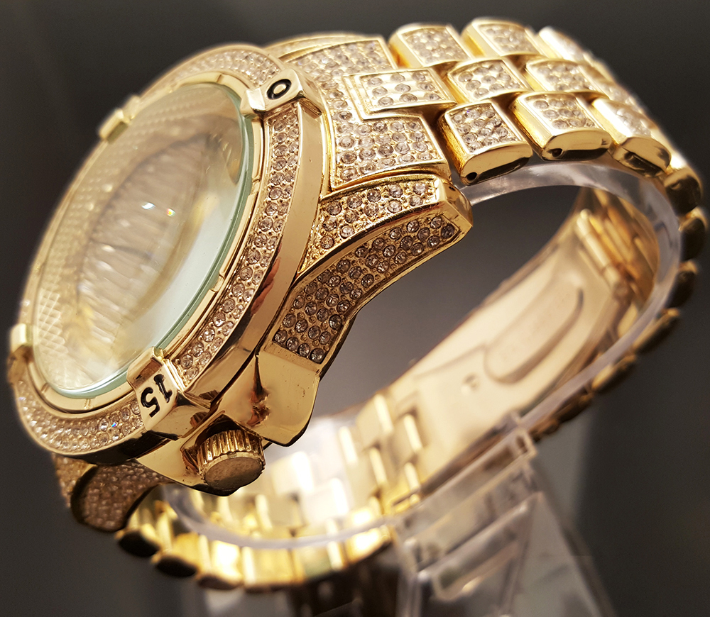 Mens Hip Hop Gold Plated Iced Techno Pave Bling Rapper's Metal Band ...