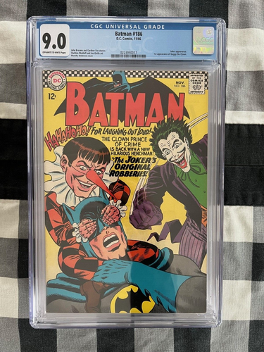 BATMAN #186 CGC 9.0 JOKER COVER 1st APP GAGGY THE CLOWN DETECTIVE DC ...
