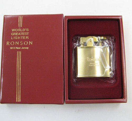 Ronson Standard Gold Satin Plain Pattern Brass Flint Oil Lighter Japan ...