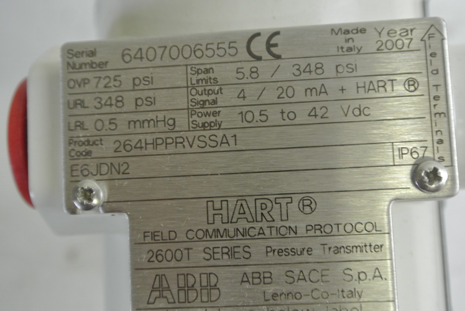 ABB 264HP PRVSSA1/E6/JD/N2 PRESSURE TRANSMITTER w/ DIRECT MOUNT SEAL ...
