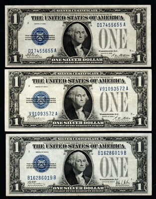 FUNNYBACK PARTIAL SET 3 Notes: $1 1928 Plain, 28A & 28B Silver ...