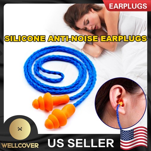 NEW 5PCS Reusable Hearing Protect Safety Earplugs Soft Silicone Corded ...