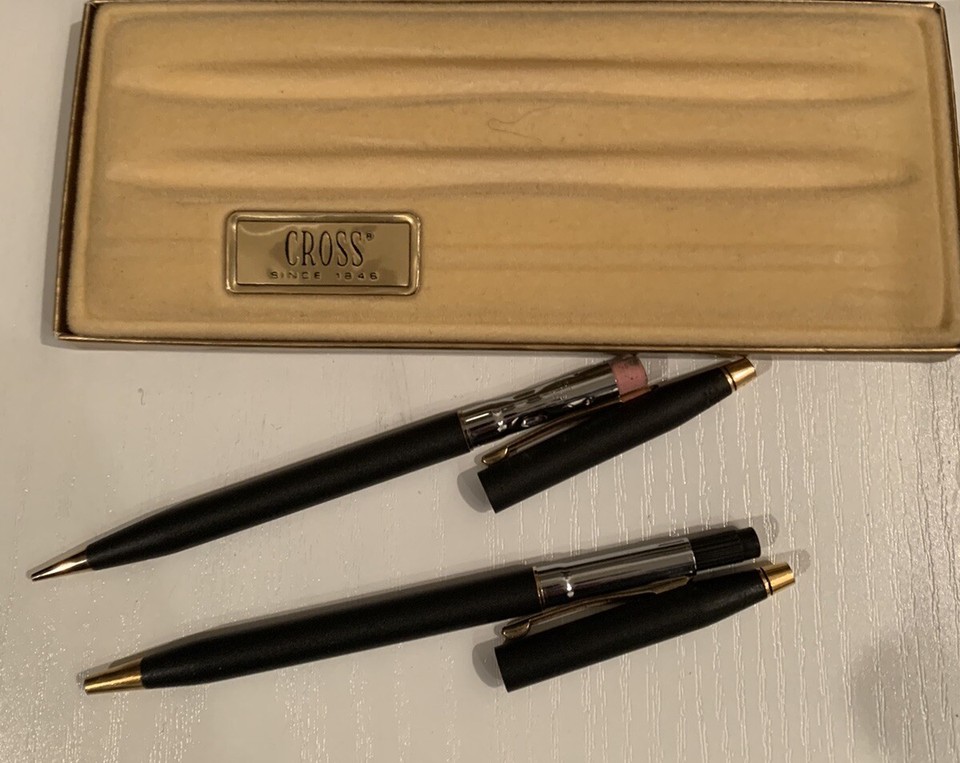 Cross Matte Black & 23K Gold Ballpoint Pen & Pencil Set Not Engraved On ...