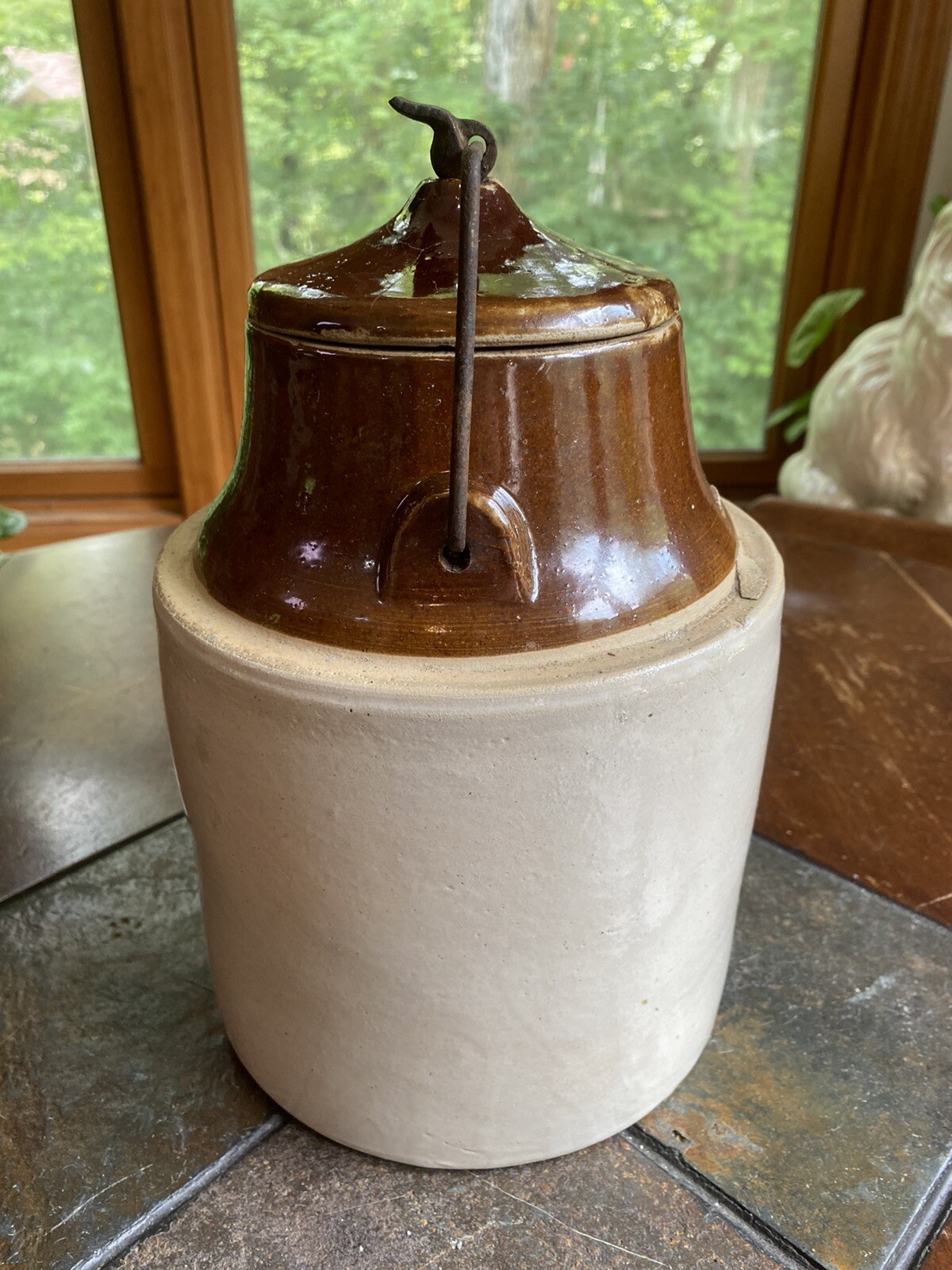 Antique Stoneware Crock Fruit Canning Jar w/ Lid & Wire Closure N ...