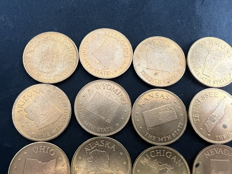 Complete Set 1960's Promotion Shell Oil Brass Coins All 50 STATES OF ...