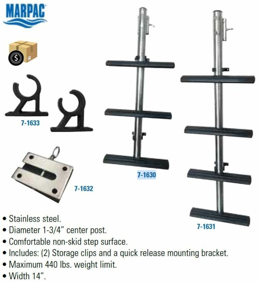 Marpac EES3 Stainless Steel Sport Diver Ladder with Bracket 3 Step Boat ...