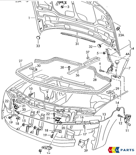 NEW GENUINE AUDI A8 2004-2010 REAR BLACK BONNET RELEASE CABLE 1170MM ...