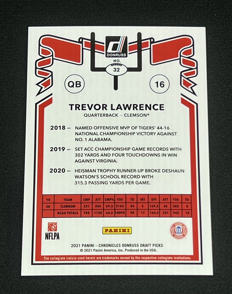 2021 Chronicles Donruss Draft Trevor Lawrence Retro Rookie RC #32 ...