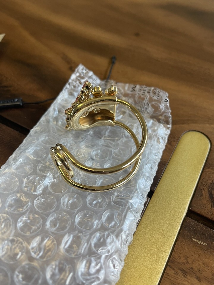BURBERRY Authentic Gold Crystal Daisy Pin Cuff Bracelet In Coral Pink ...