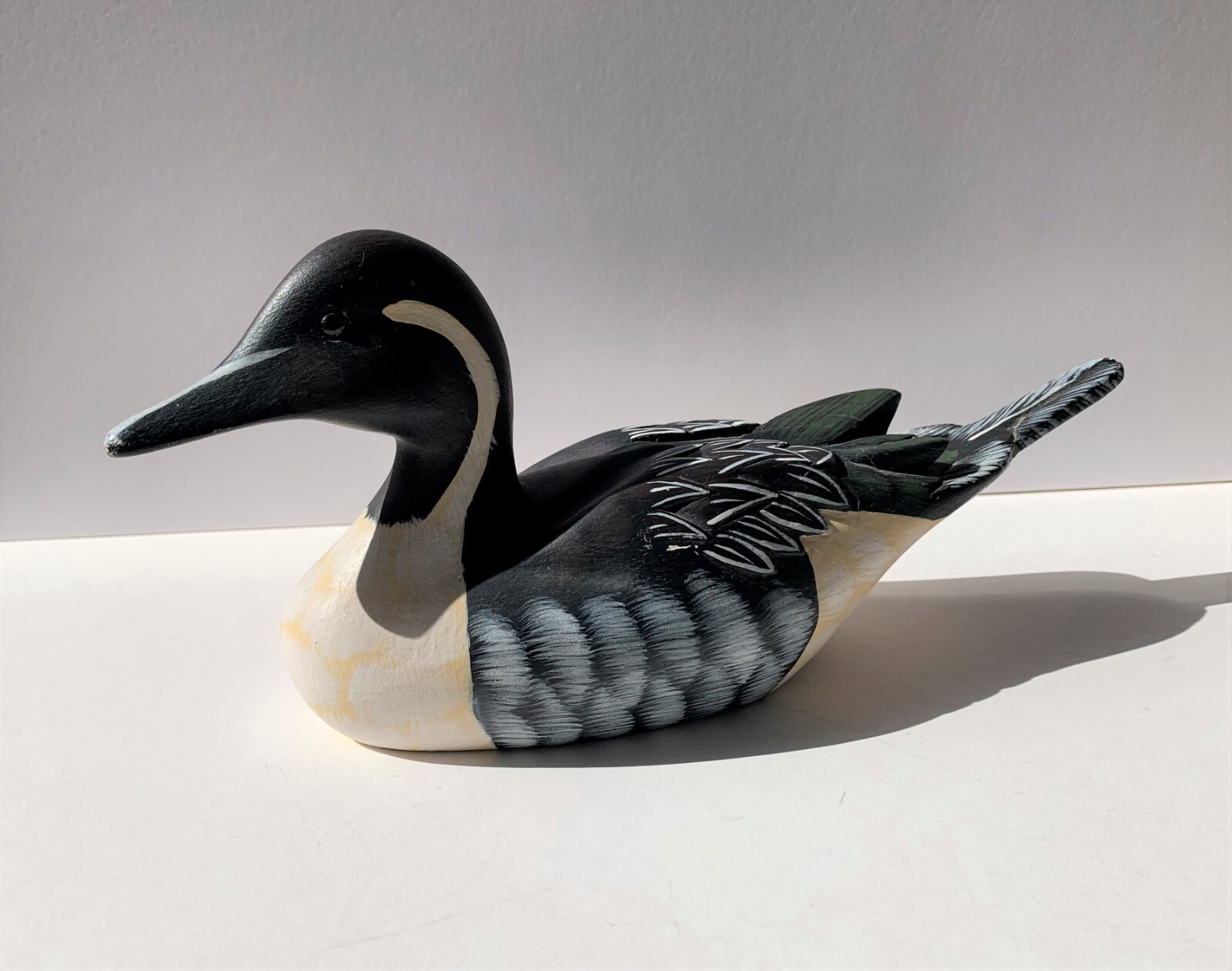 James Haddon (20th Century) Beautiful Carved Wood Signed Duck Sculpture ...